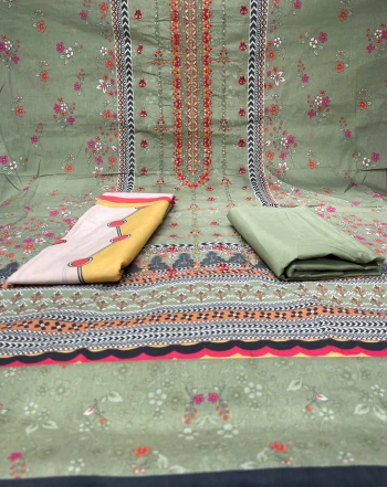 Premium Quality Unstitched Switch Cotton Gorgeous Dress - 1200 Olive || Style Mart Brand